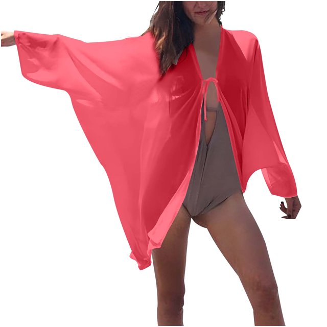 Jalioing Beach Cardigan for Women Long Sleeve Lightweight Coverup 2024 ...