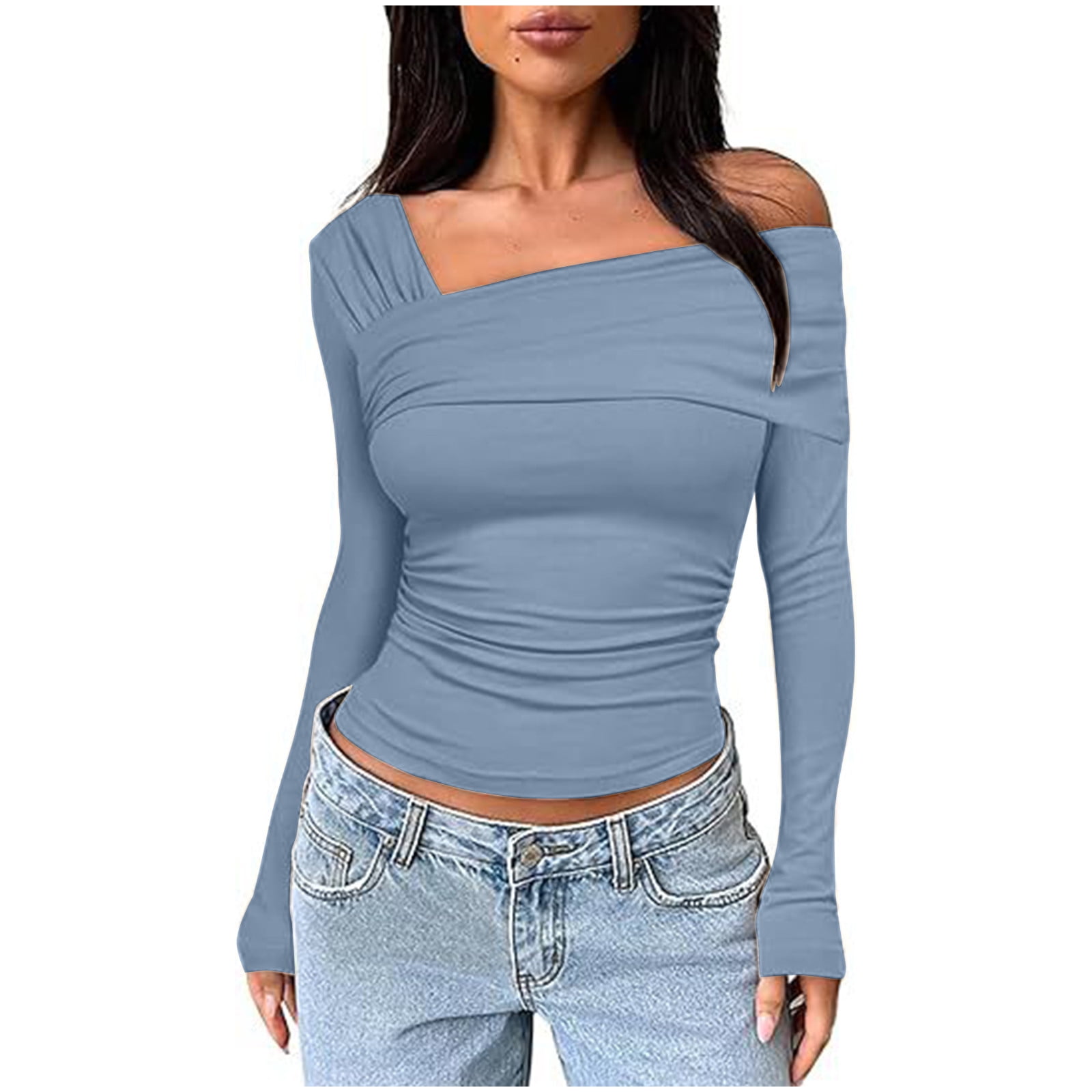Jalioing Bottom Shirt for Women off Shoulder Crop Undershirt Long ...