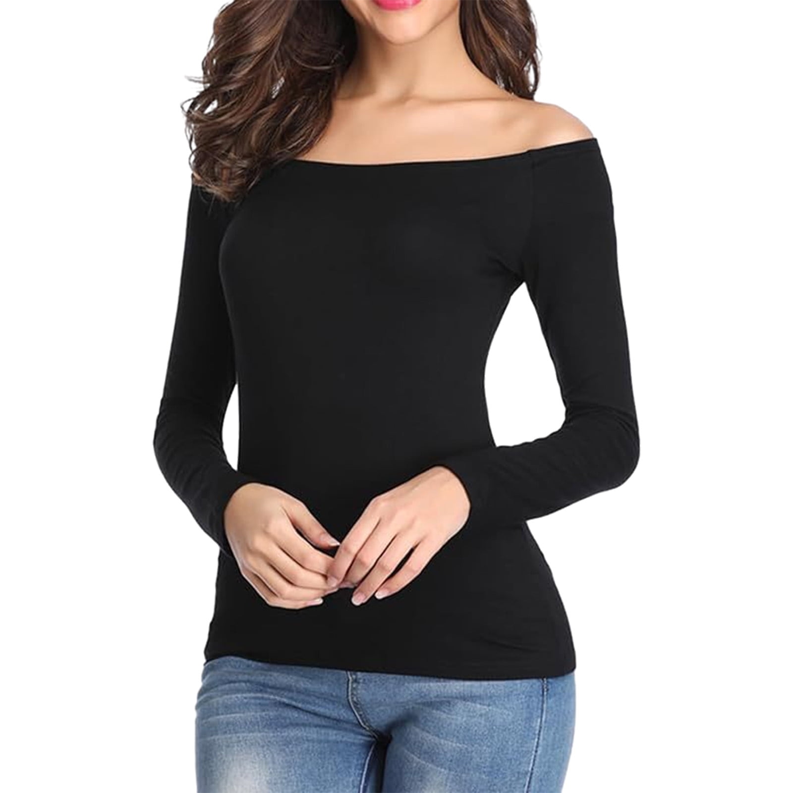 Jalioing Bottom Shirt for Women off Shoulder Crop Undershirt Long ...