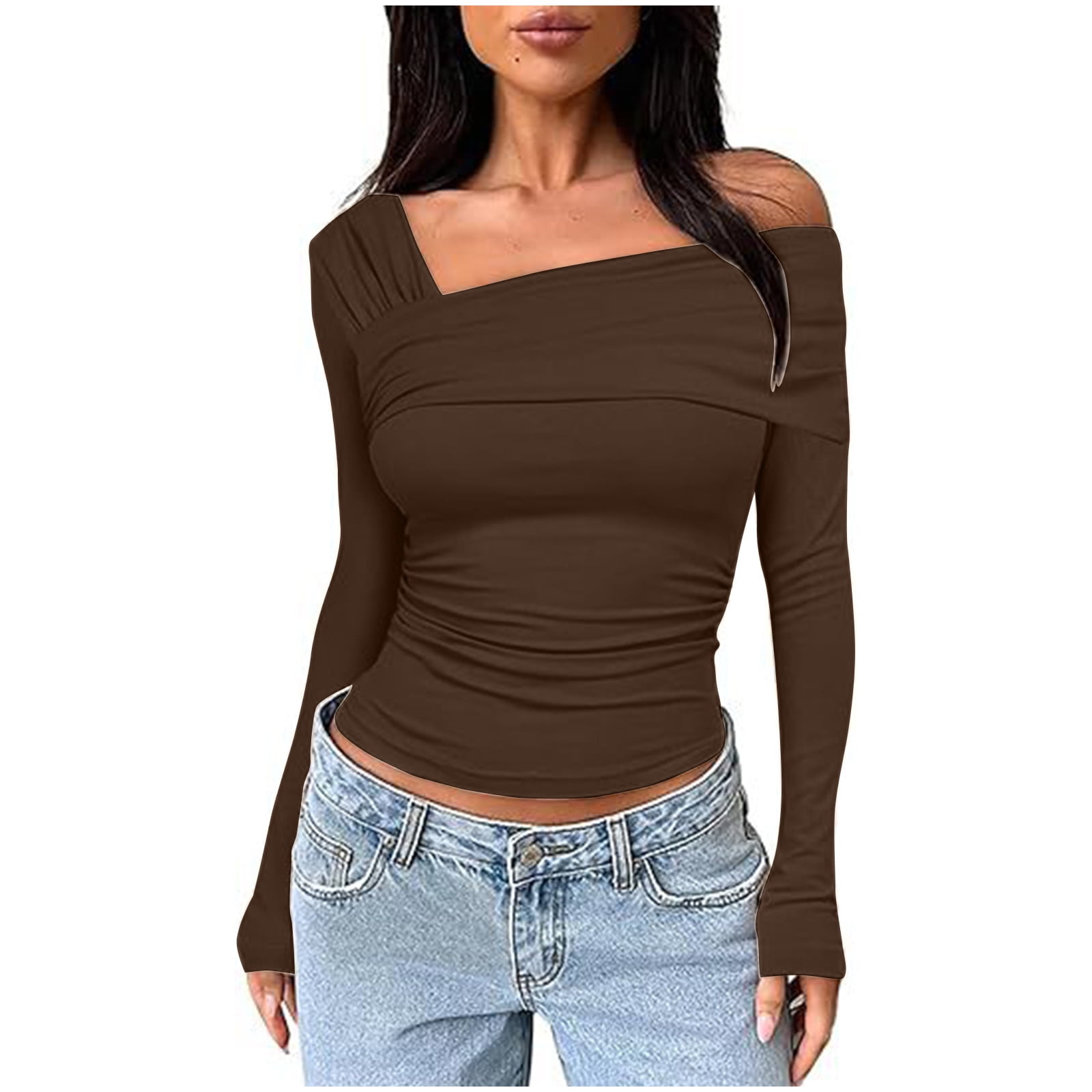 Jalioing Bottom Shirt for Women off Shoulder Crop Undershirt Long ...