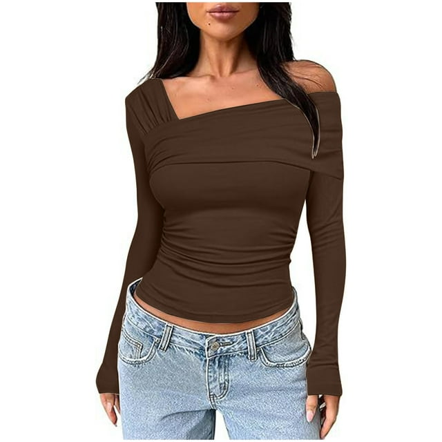 Jalioing Bottom Shirt for Women off Shoulder Crop Undershirt Long ...