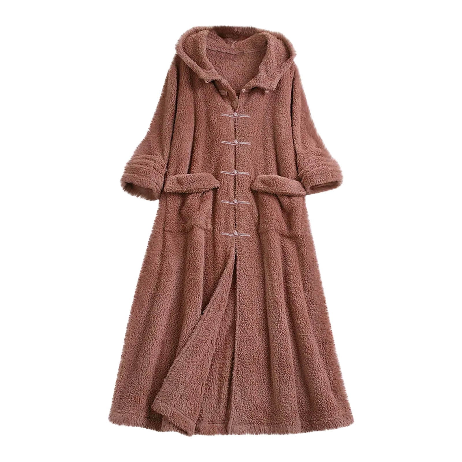 Jalioing Fall Winter Thermal Sweater for Women Double-Faced Fleece Solid Color Hooded Long Coats ...