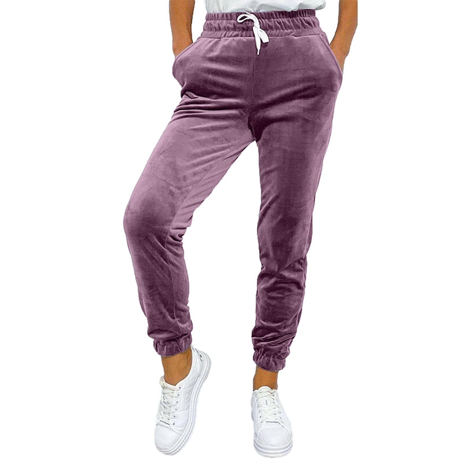 Jalioing Fall Winter Womens Slacks Pant Velour Solid Color Full-Elastic ...