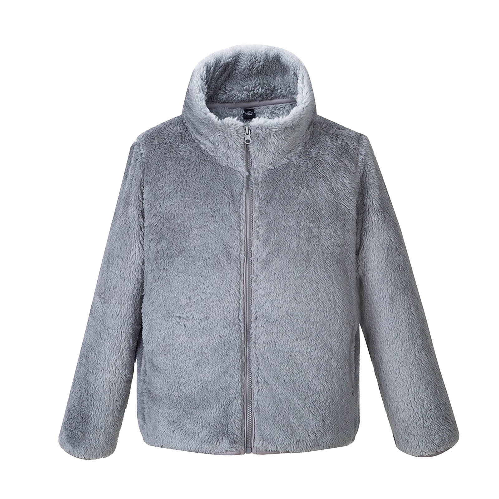 Jalioing Fuzzy Jacket for Kids Stand Collar Zipper Up Winter Coat Solid ...