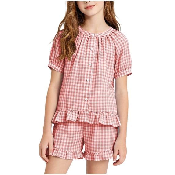 Jalioing Girls Summer Lounge Set 2 Piece Ruffle Short Sleeve Shirt ...