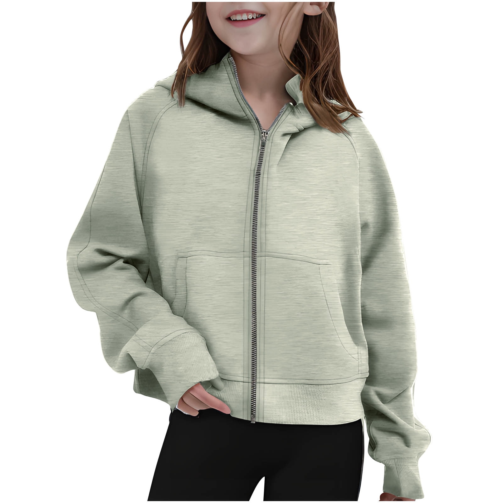 Jalioing Girls Zip Up Jackets Long Sleeve Hooded Jacket with Pocket ...