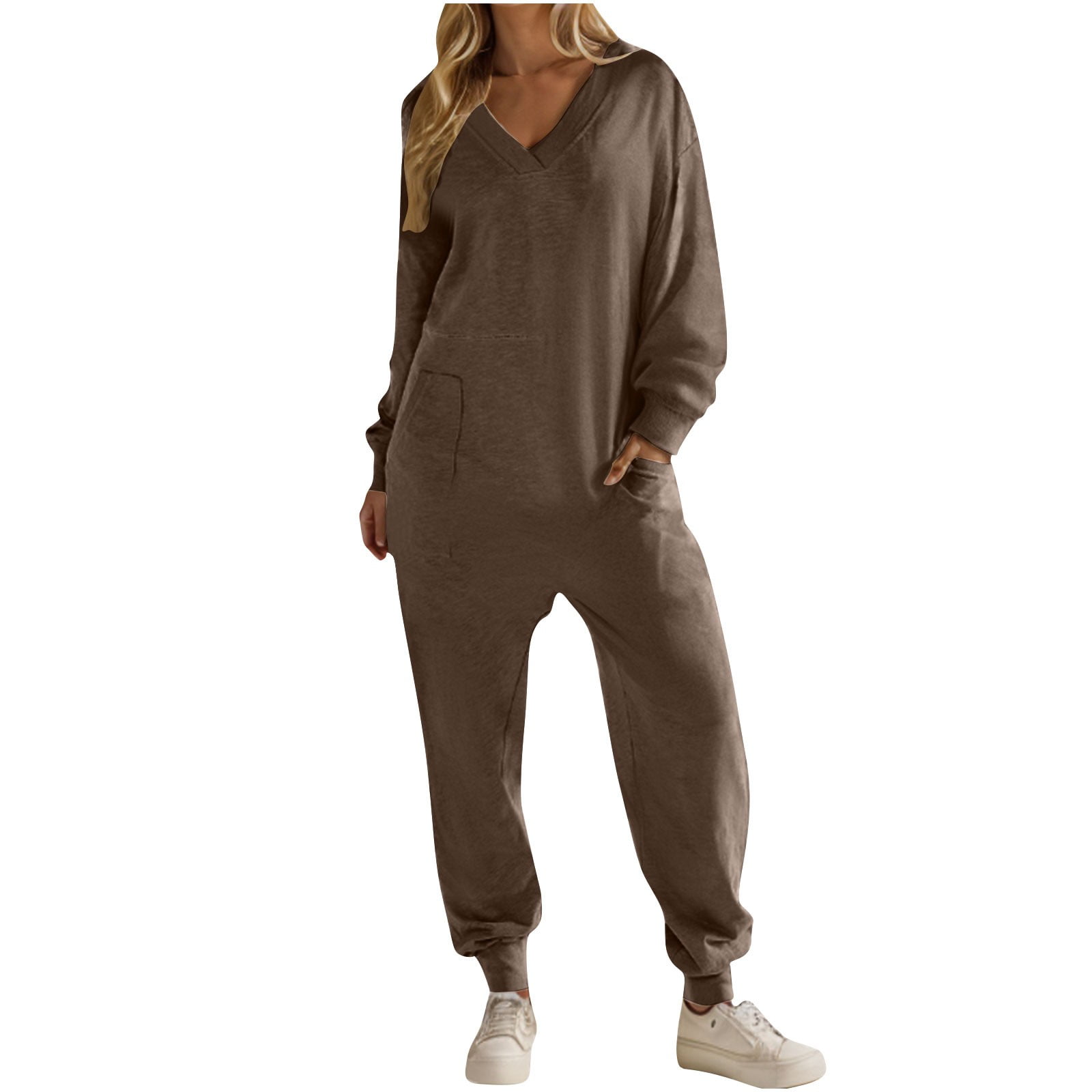 Jalioing Jumpsuit for Women Long Sleeve V Neck Comfy Jumpsuit Casual ...