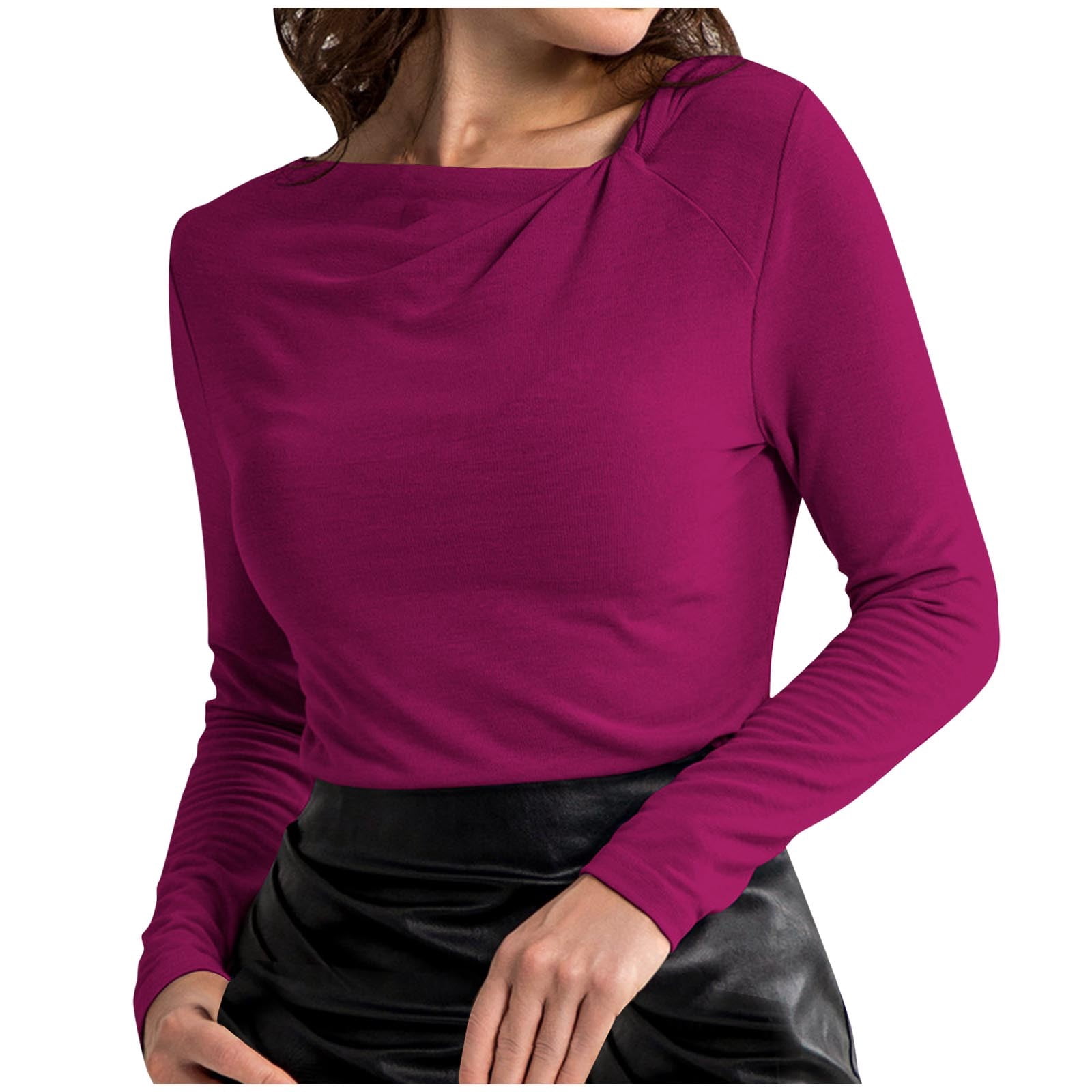 Jalioing Long Sleeve Basic Shirt Womens Plus Size Bottoms Top Fall ...