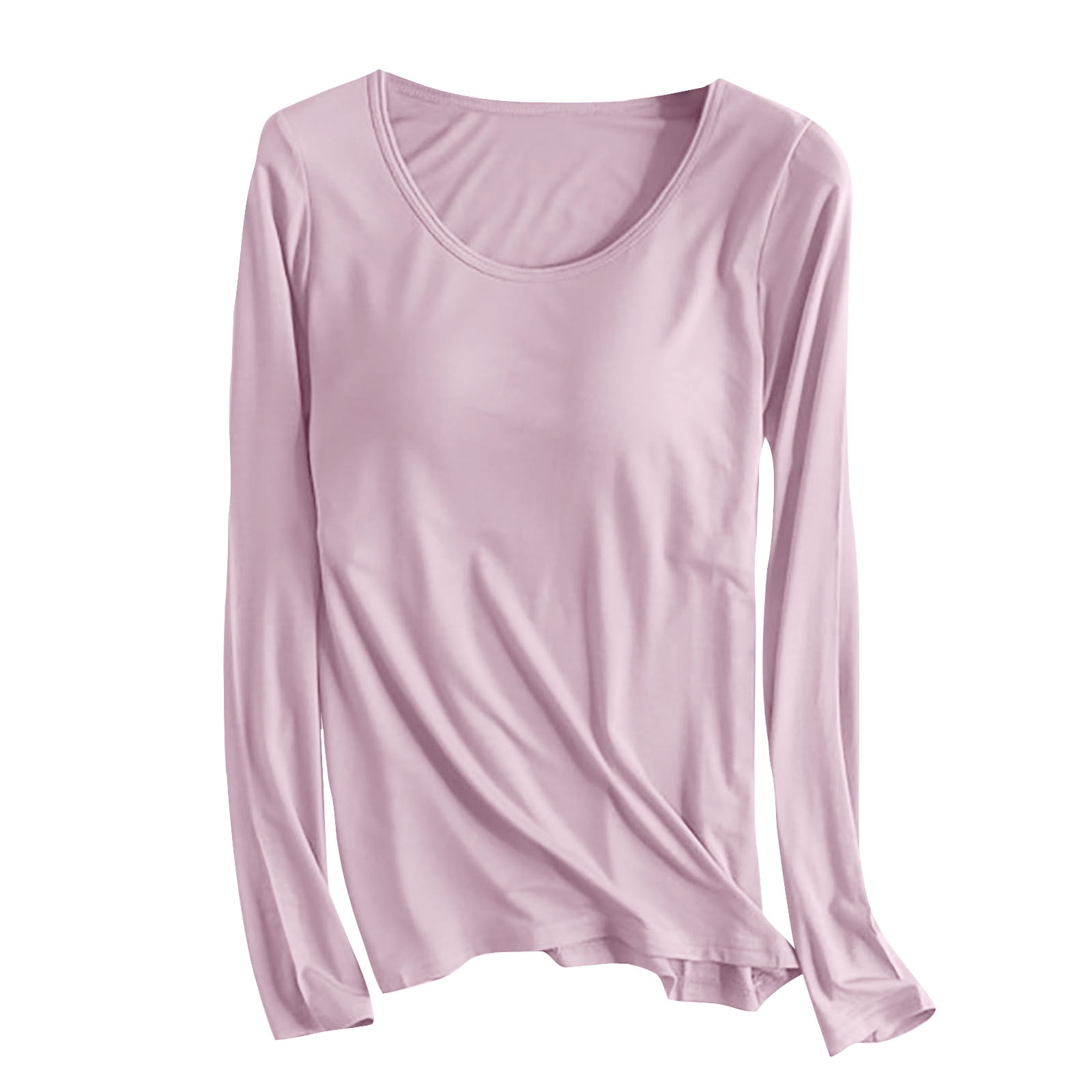 Jalioing Long Sleeve Crop Top Built in Bra No Underwire Sleepwear Shirt ...