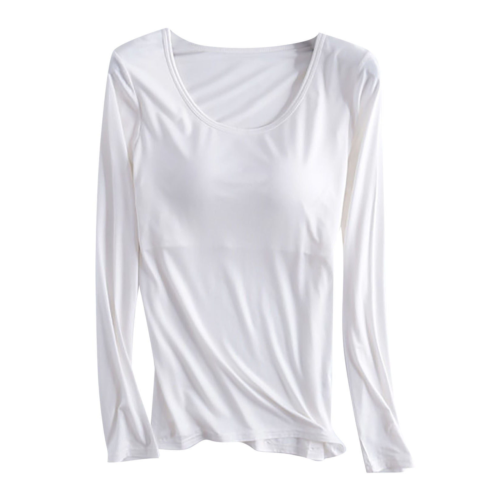 Jalioing Long Sleeve Crop Top Built in Bra No Underwire Sleepwear Shirt ...