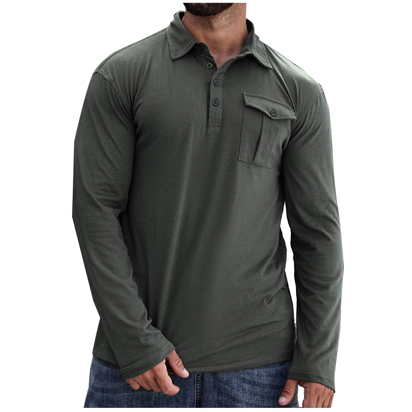 Jalioing Long Sleeve Golf Shirt for Men Casual Solid Collared Button Tops Classic Basic Work ...