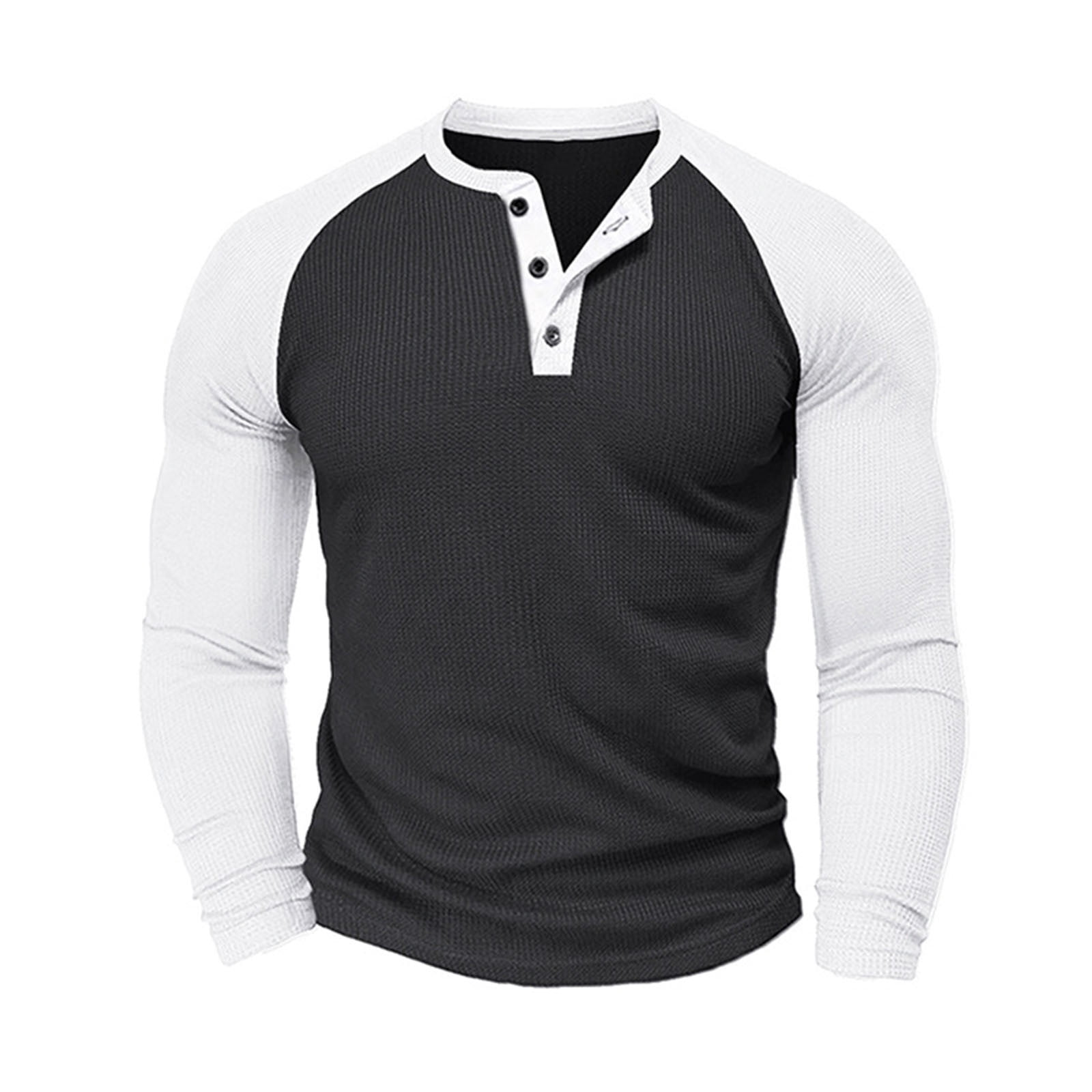 Jalioing Long Sleeve Shirts for Men Casual Color Block Crew Neck Button ...