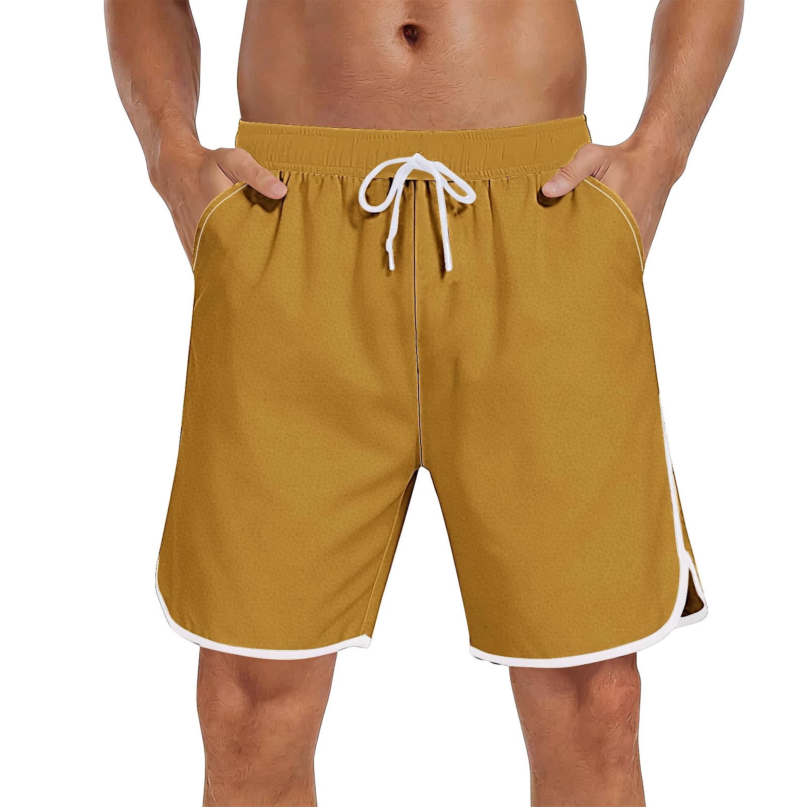 Jalioing Men's Beach Shorts with Liner Solid Color Elastic Waist ...