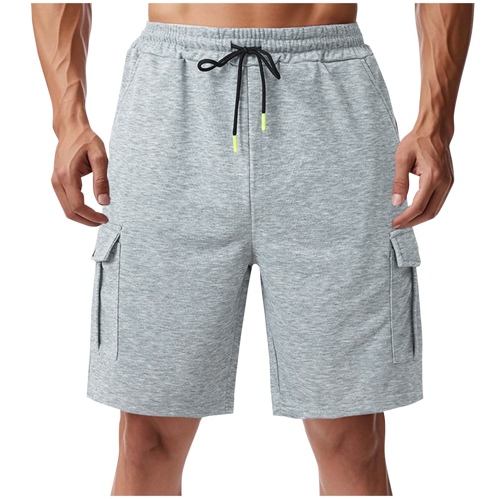 Jalioing Men's Cargo Sweat Shorts Loose Knee Length Drawstring Waist ...