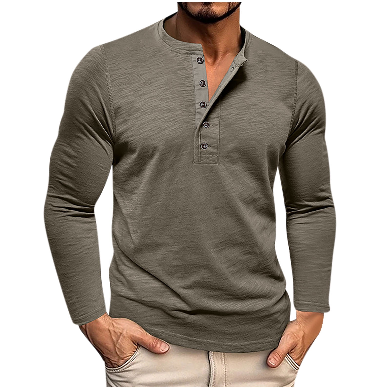 Jalioing Men's Long Sleeve Shirts Classic Fashion Crew Neck Button T ...