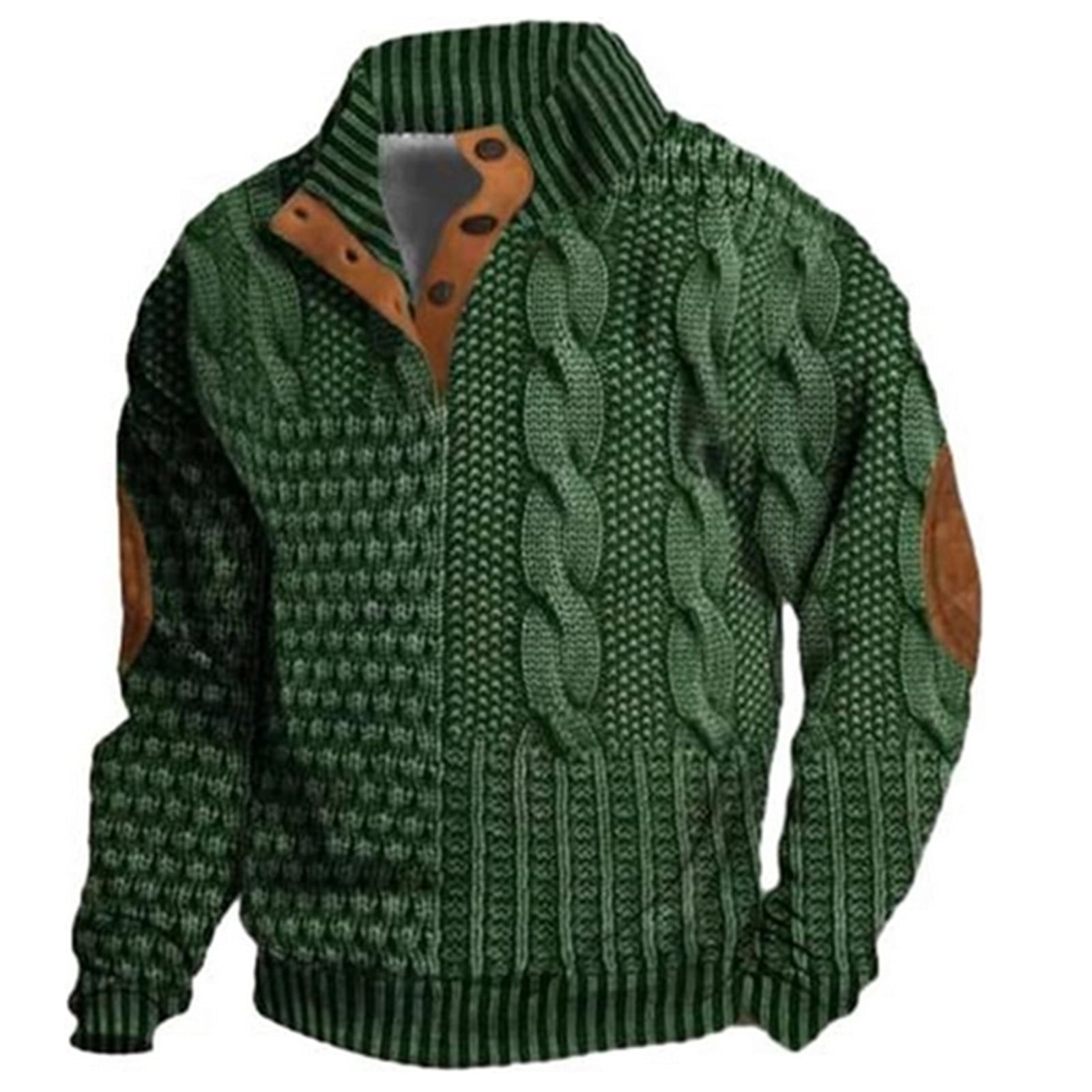 Jalioing Men's Sweaters Fashion Long Sleeve Button Stand Collared Knit ...