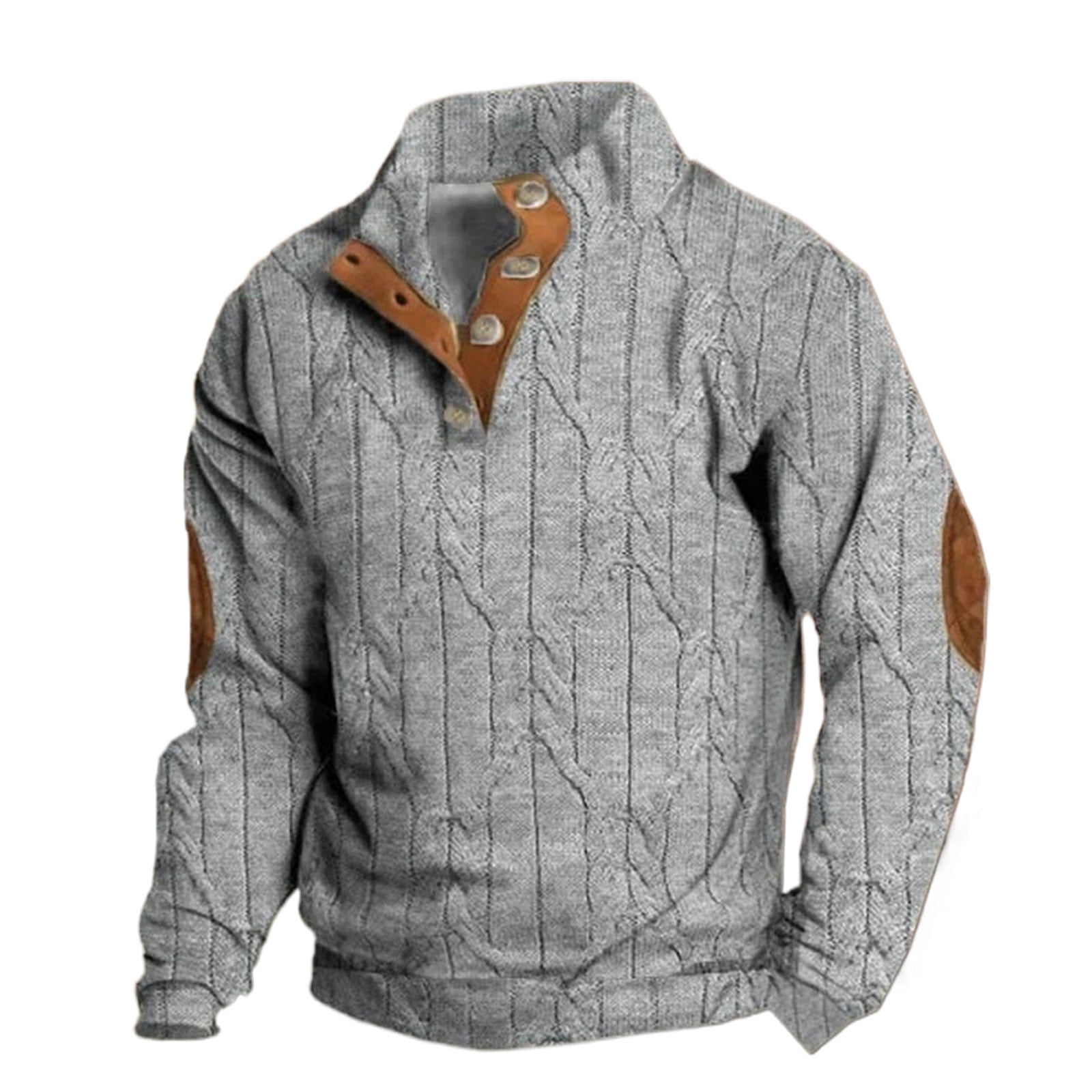 Jalioing Men's Sweaters Fashion Long Sleeve Button Stand Collared Knit ...