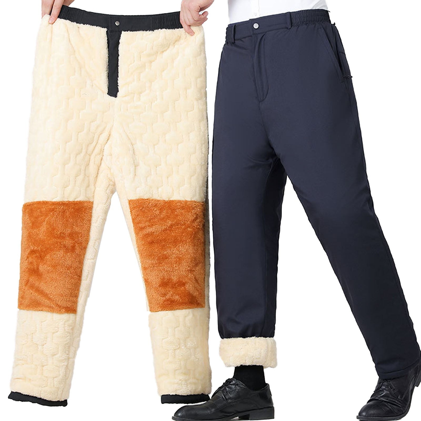 Jalioing Men's Warm Pants with Pockets Thick Fleece Lined Business ...