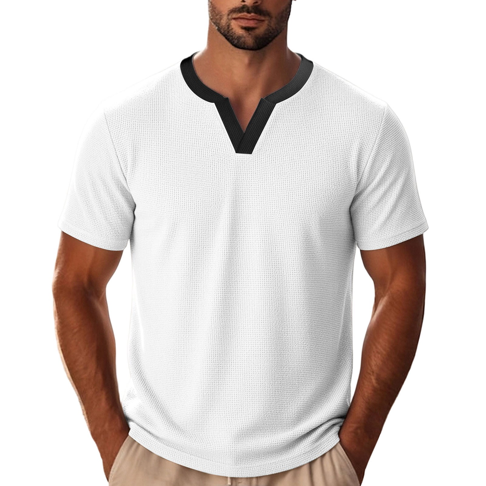 Jalioing Mens Short Sleeve T Shirt Casual Color Block V Neck Sport ...