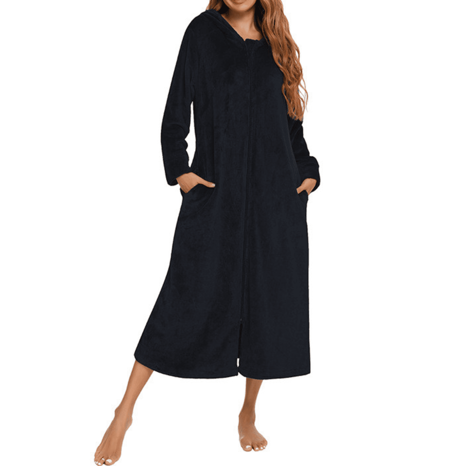 Jalioing Pajama Nightgown for Women Long Sleeve Nightshirt Zipper Pjs ...