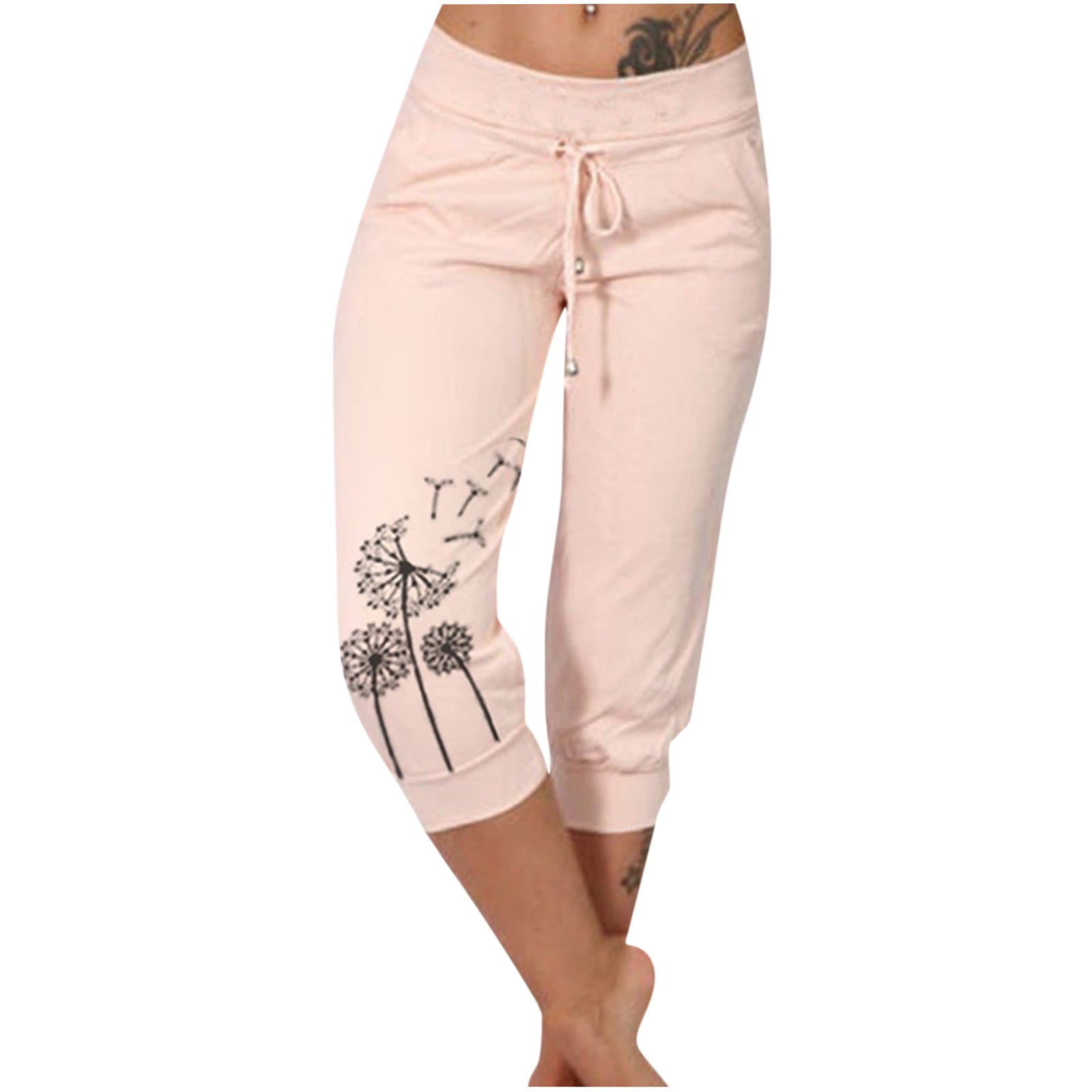 Jalioing Plus Size Capri Pant for Women Drawstring Stretch Waisted Half ...