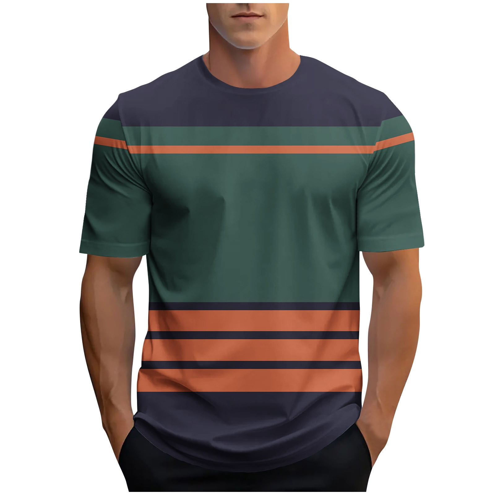 Jalioing Short Sleeve Striped Shirt for Men Casual Athletic Crew Neck T ...