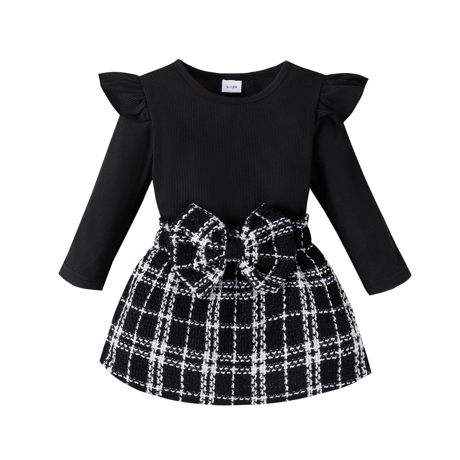 Jalioing Skirts Sets for Child Girl Solid Color Ruffled Sleeve Crew ...