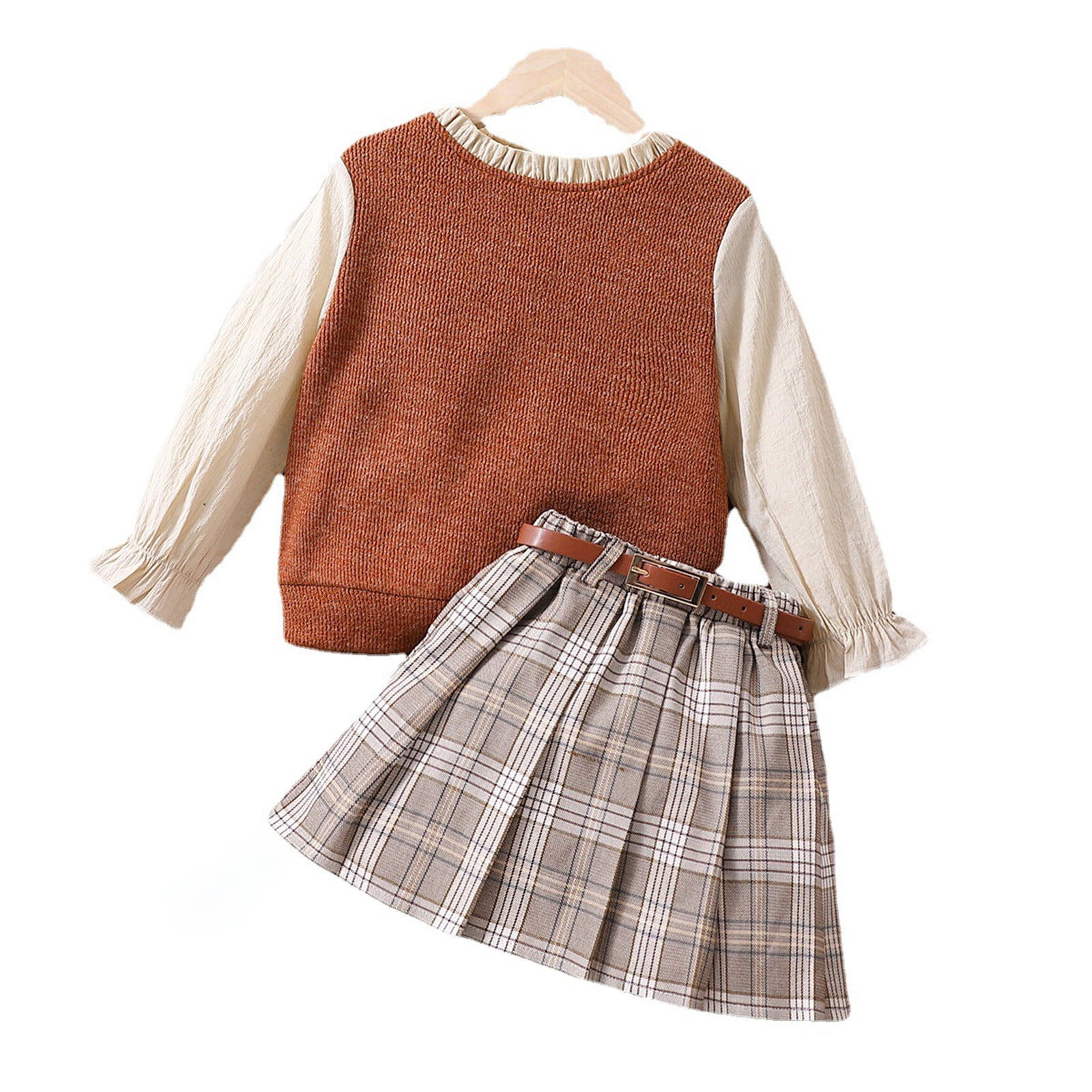 Jalioing Skirts Suits for Child Girl Long Sleeve Top with Pleated Short ...