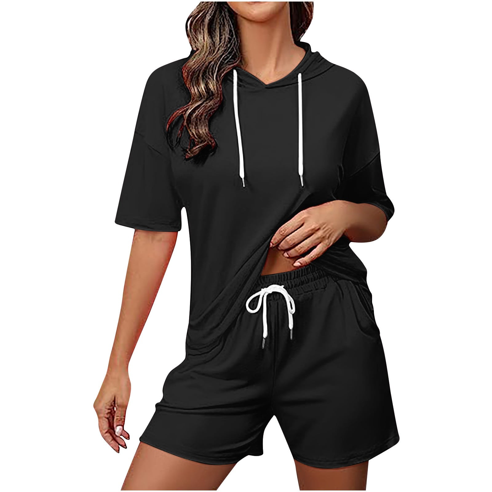 Jalioing Summer Shorts Sweatsuit Outfits for Women Hoodies T-Shirt with ...