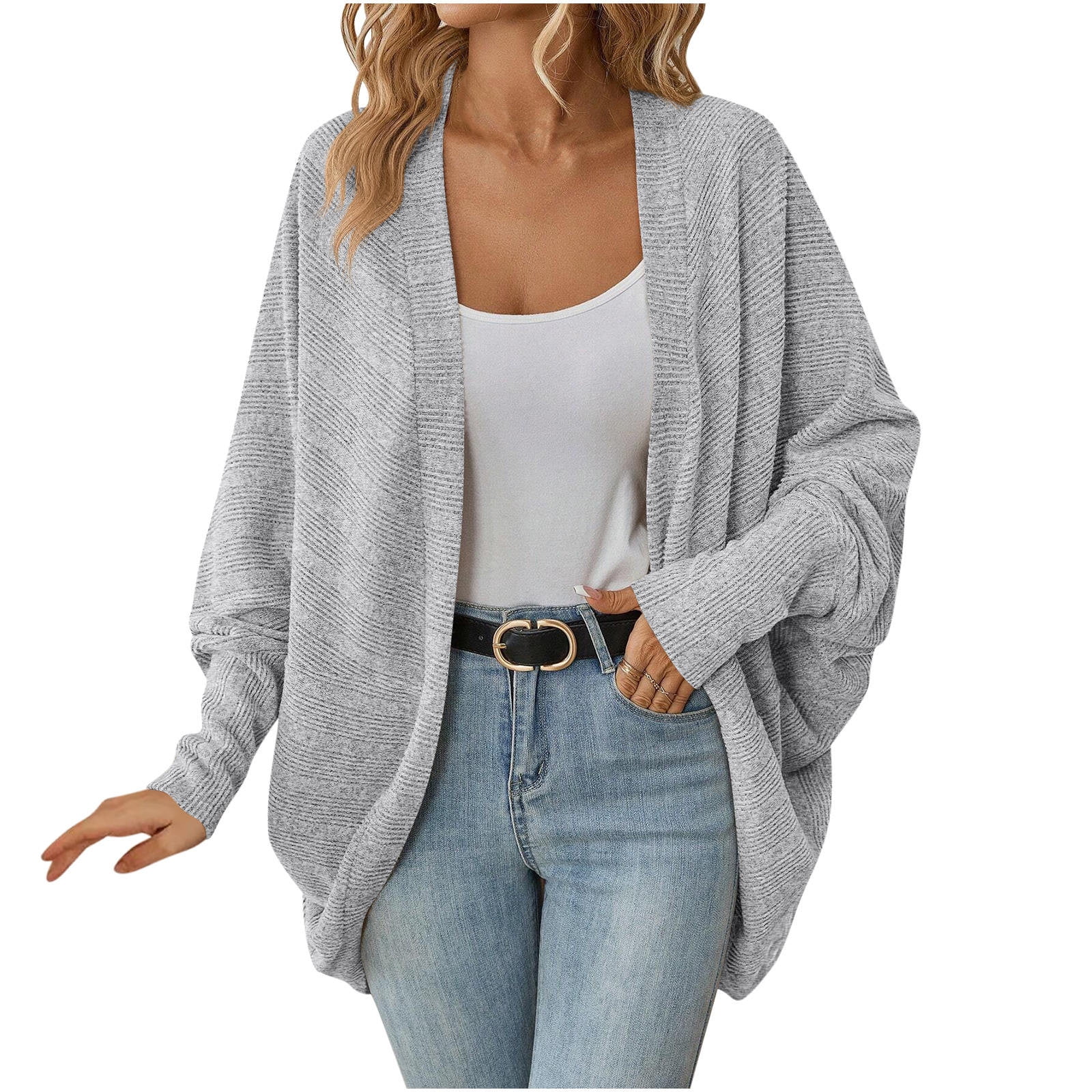 Jalioing Sweater Coats for Women Solid Color Open Front Loose Long ...