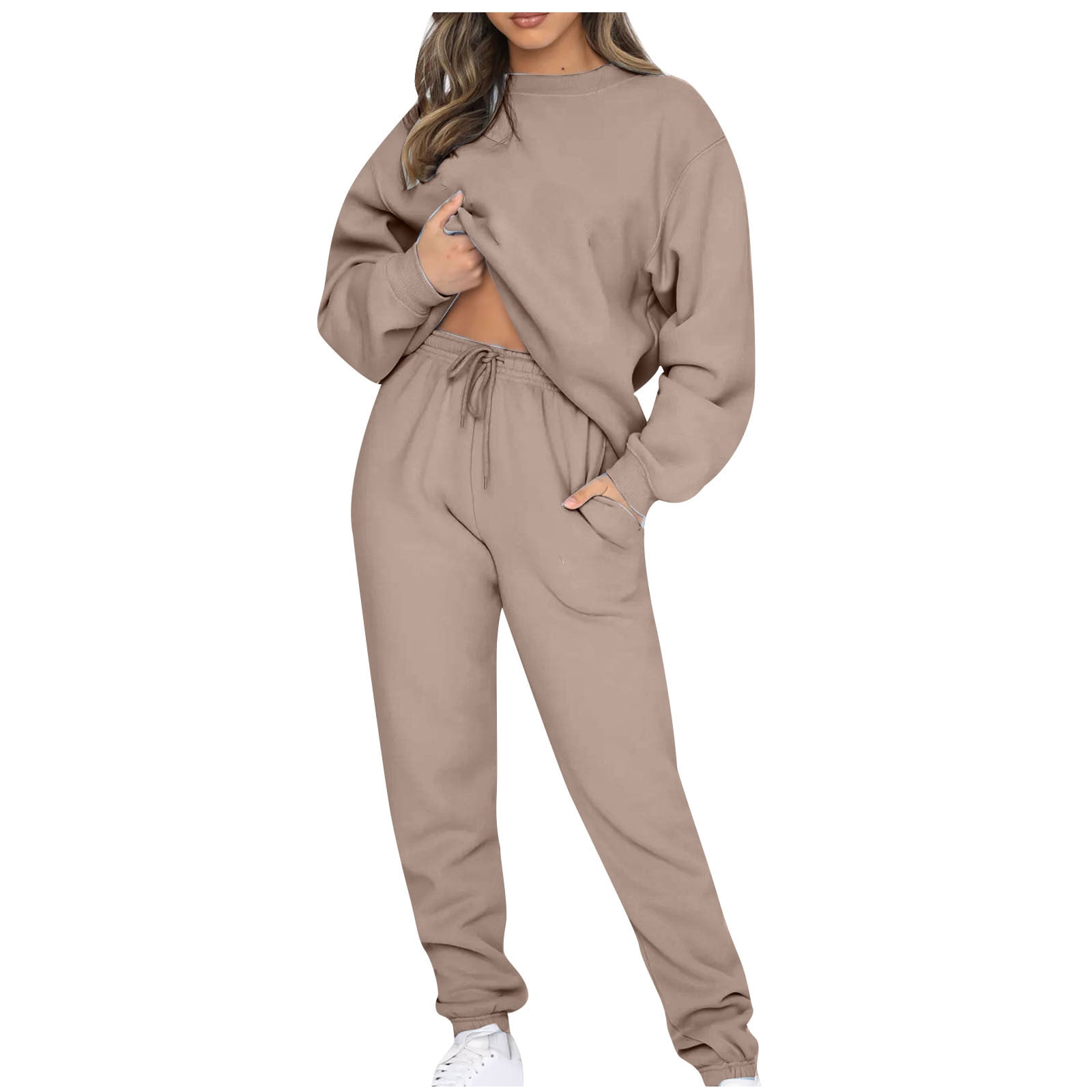 Jalioing Sweatsuit Women Hoodless Matching Tracksuit Sets Tapered Sweat ...