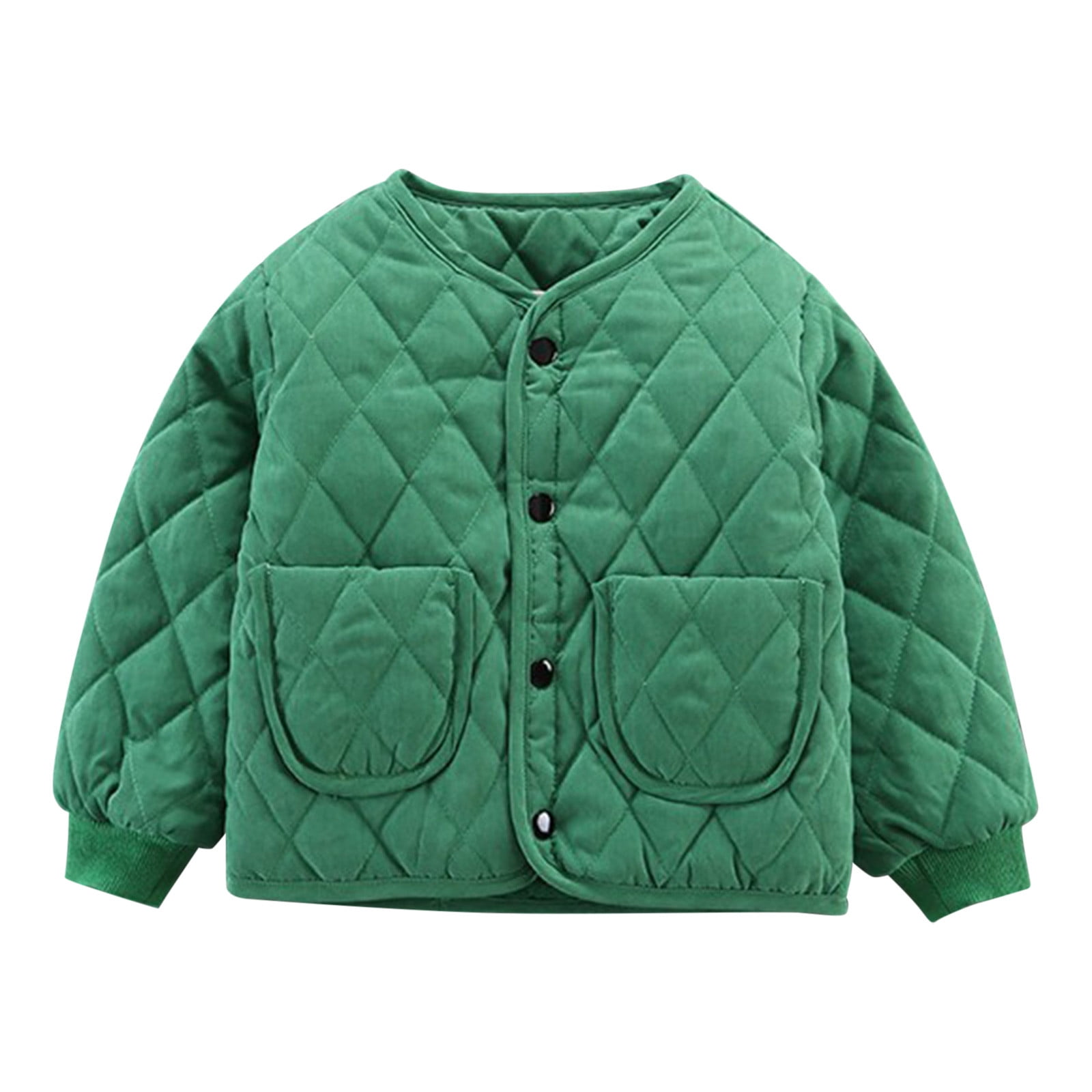 Jalioing Toddler Boys Girls Quilted Jacket Winter Button Down Coat Solid Color Thermal Jacket ...