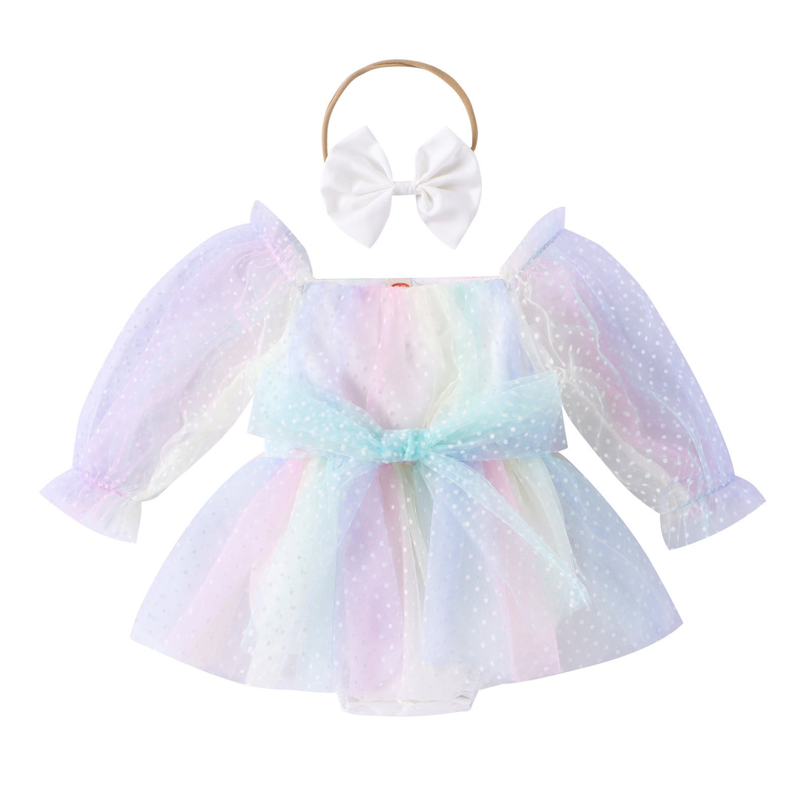 Jalioing Toddler Girls Mesh Dress Ruffled Long Sleeved Boat Neck Bow ...