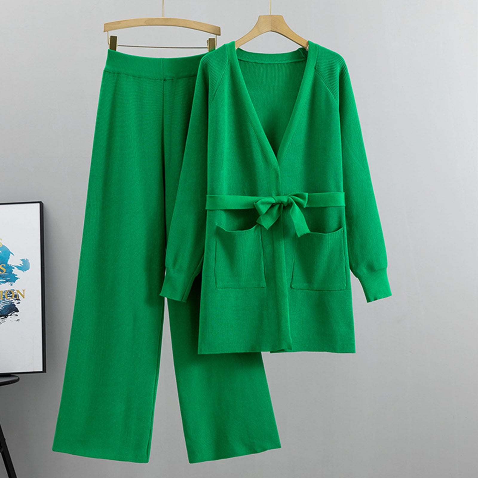 Jalioing Two Piece Sets for Women Casual Suits Lace-up Waist Long ...