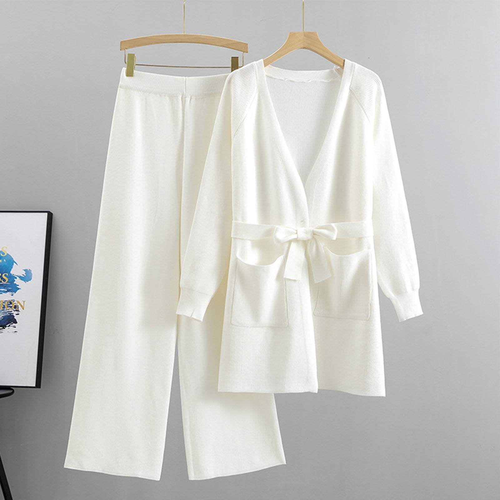 Jalioing Two Piece Sets for Women Casual Suits Lace-up Waist Long ...