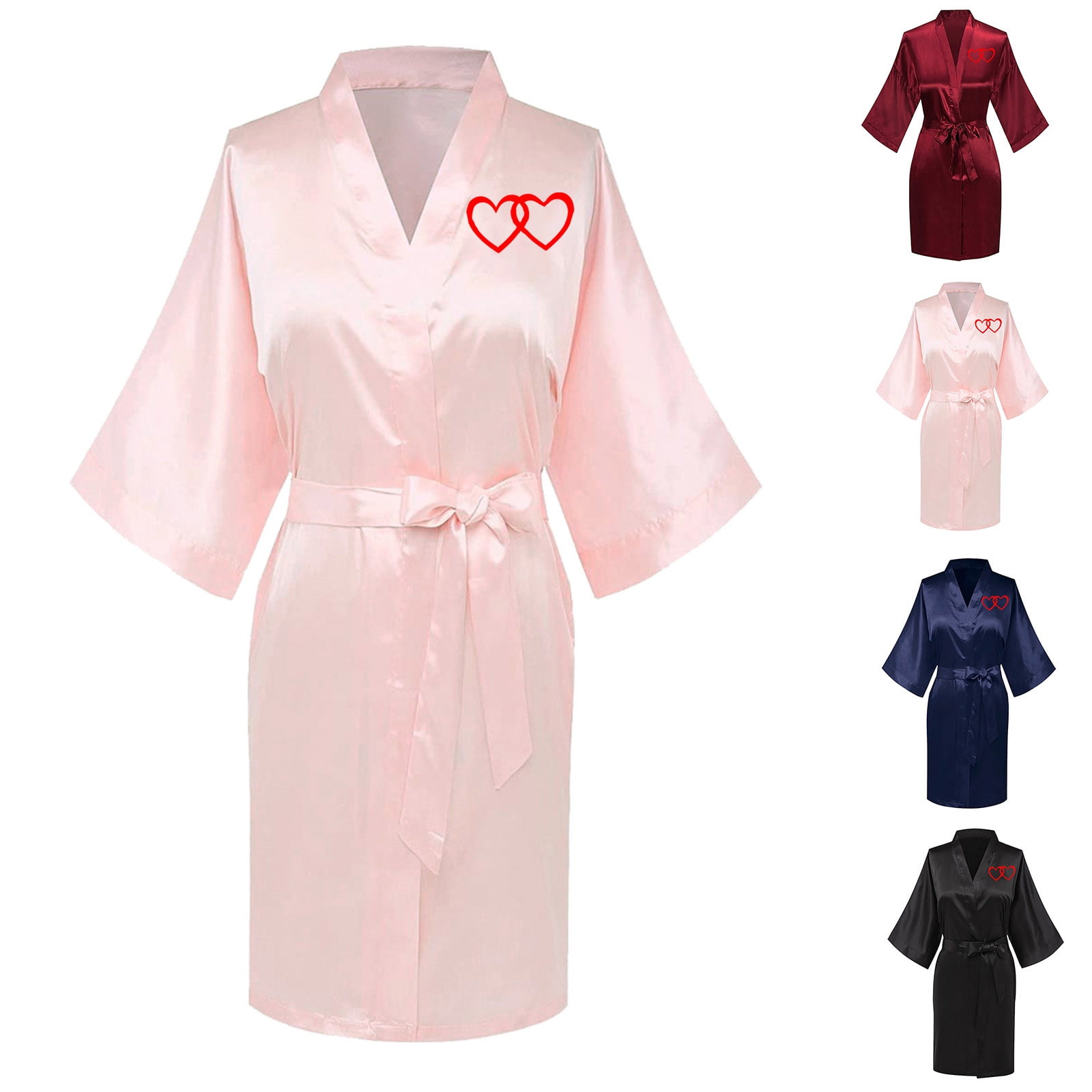 Jalioing Valentine's Day Pajamas Robes for Women Satin Long Sleeve ...