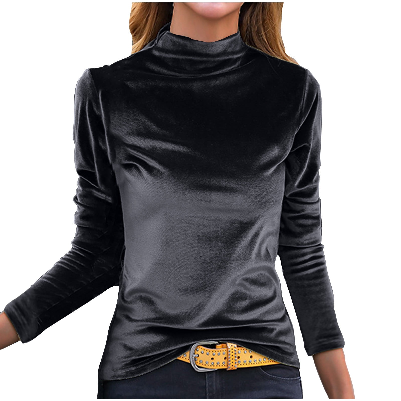 Jalioing Velour Blouse for Women Spring Long Sleeve Pullover Top Button ...