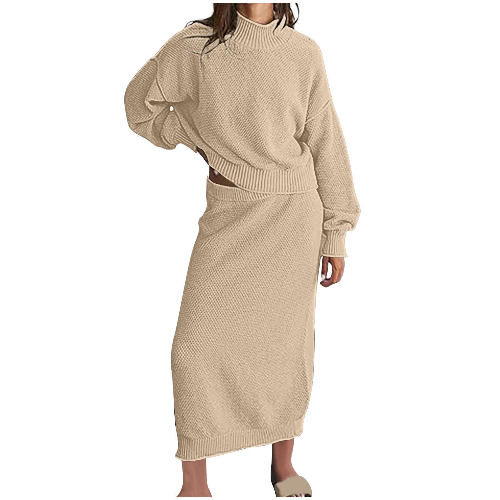 Jalioing Women 2 Piece Knitted Skirt Set Outfits Crop Sweater with Maxi ...