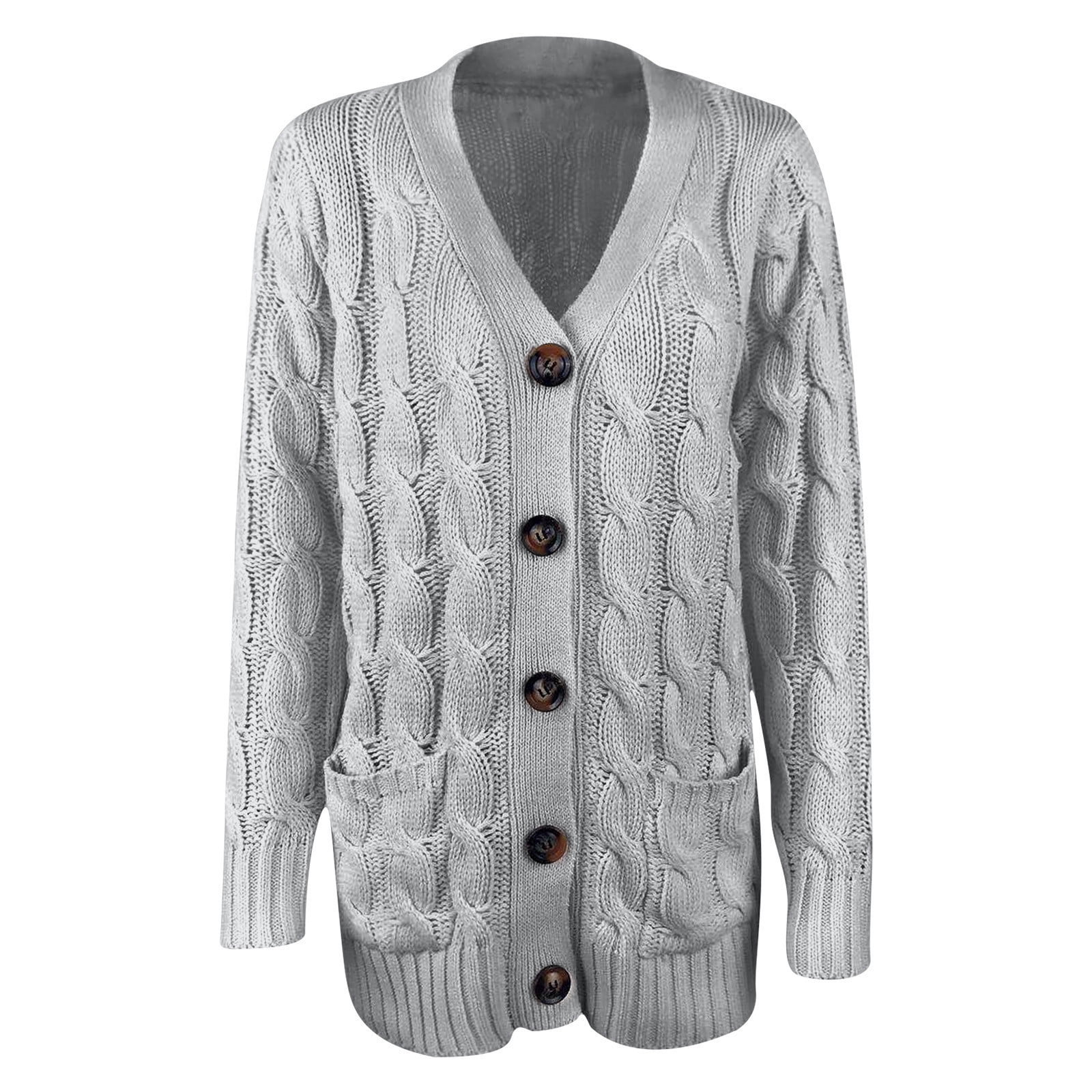 Jalioing Women's Cable Knit Cardigan Button Down V Neck Sweater Jackets ...