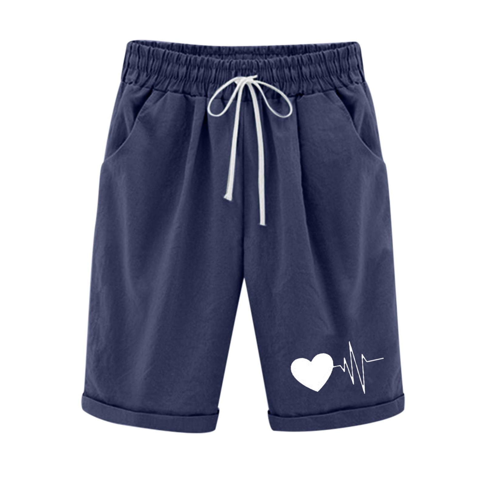 Jalioing Women's Knee Length Shorts Cotton Linen Half Trouser Summer ...