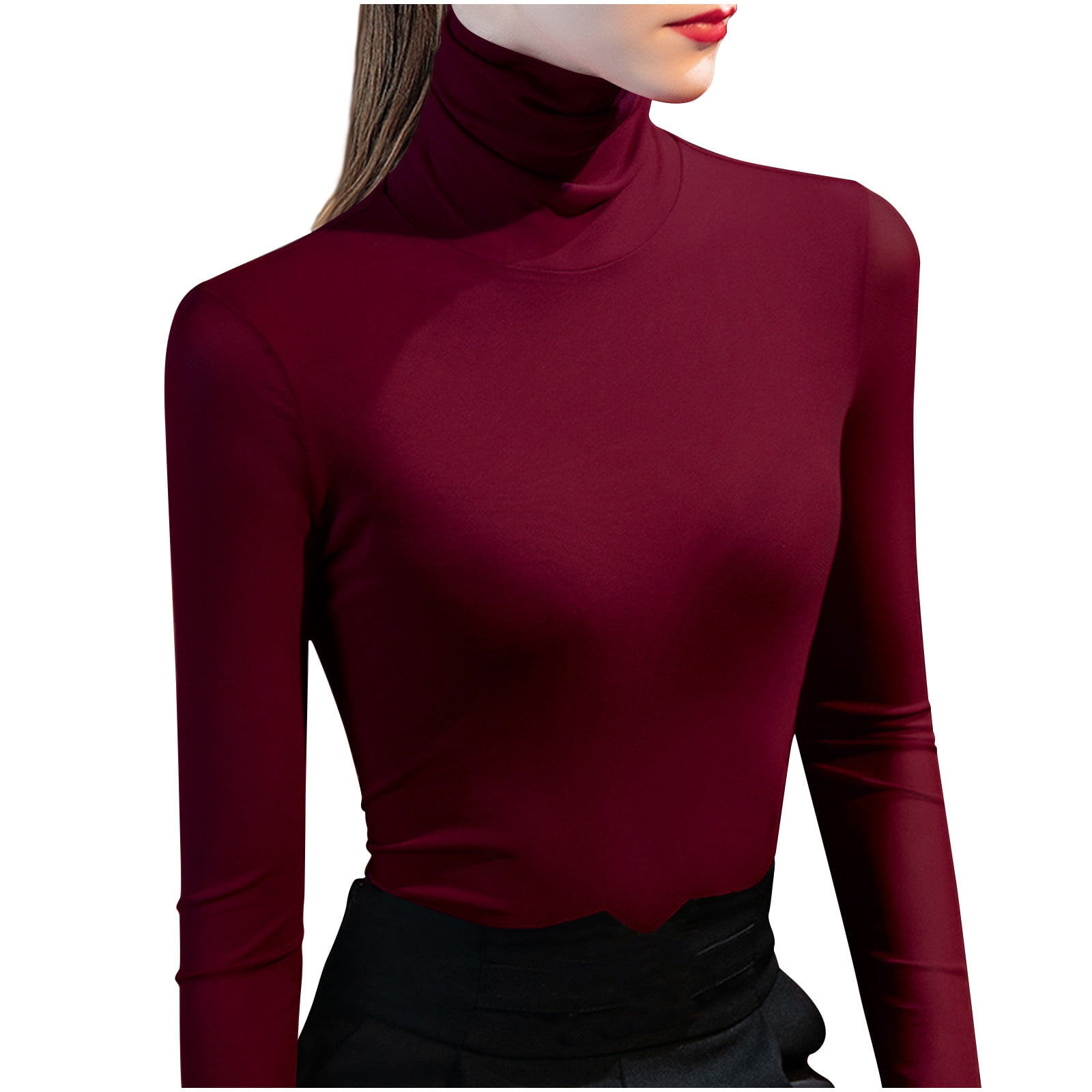 Jalioing Women's Turtleneck Undershirt Plus Size Long Sleeve Bottoms ...