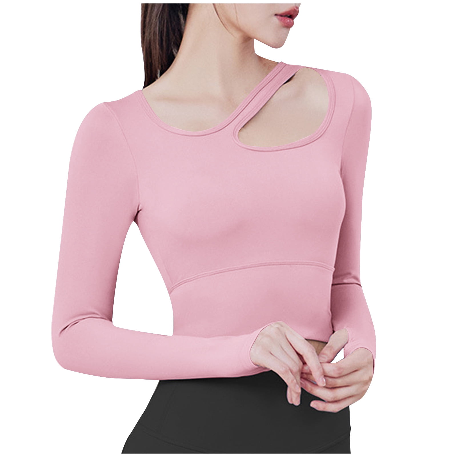 Jalioing Women's Yoga Crop Top Long Sleeve Workout Bottom Shirt with ...