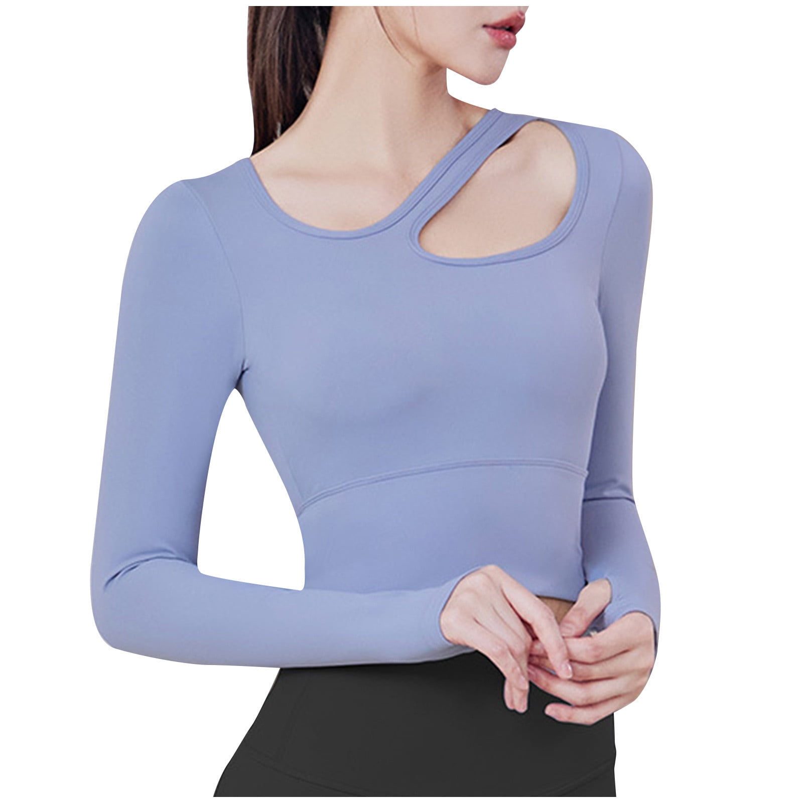 Jalioing Women's Yoga Crop Top Long Sleeve Workout Bottom Shirt with ...