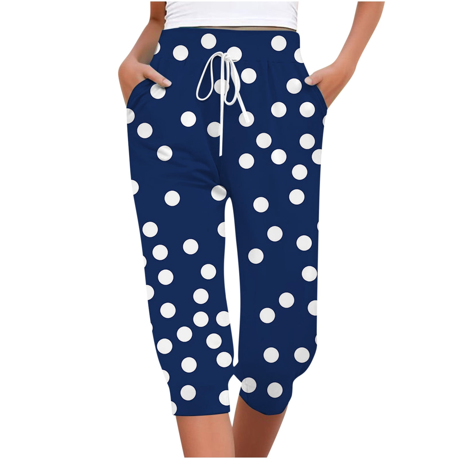 Jalioing Womens Crop Pants for Women Casual Drawstring Cropped Rise ...