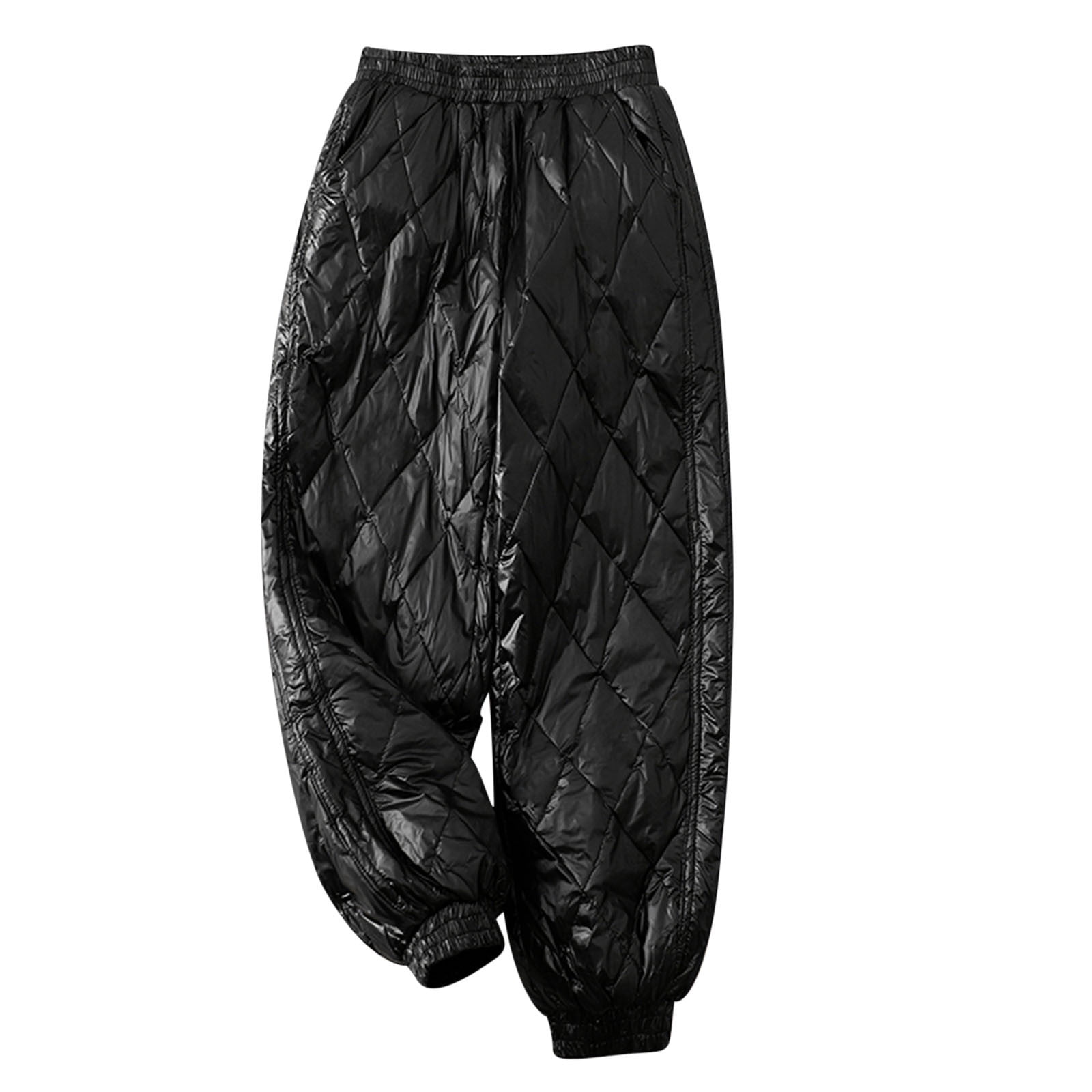 Jalioing Womens Padded Quilted Pant Thicken Full-Elastic High Waist ...