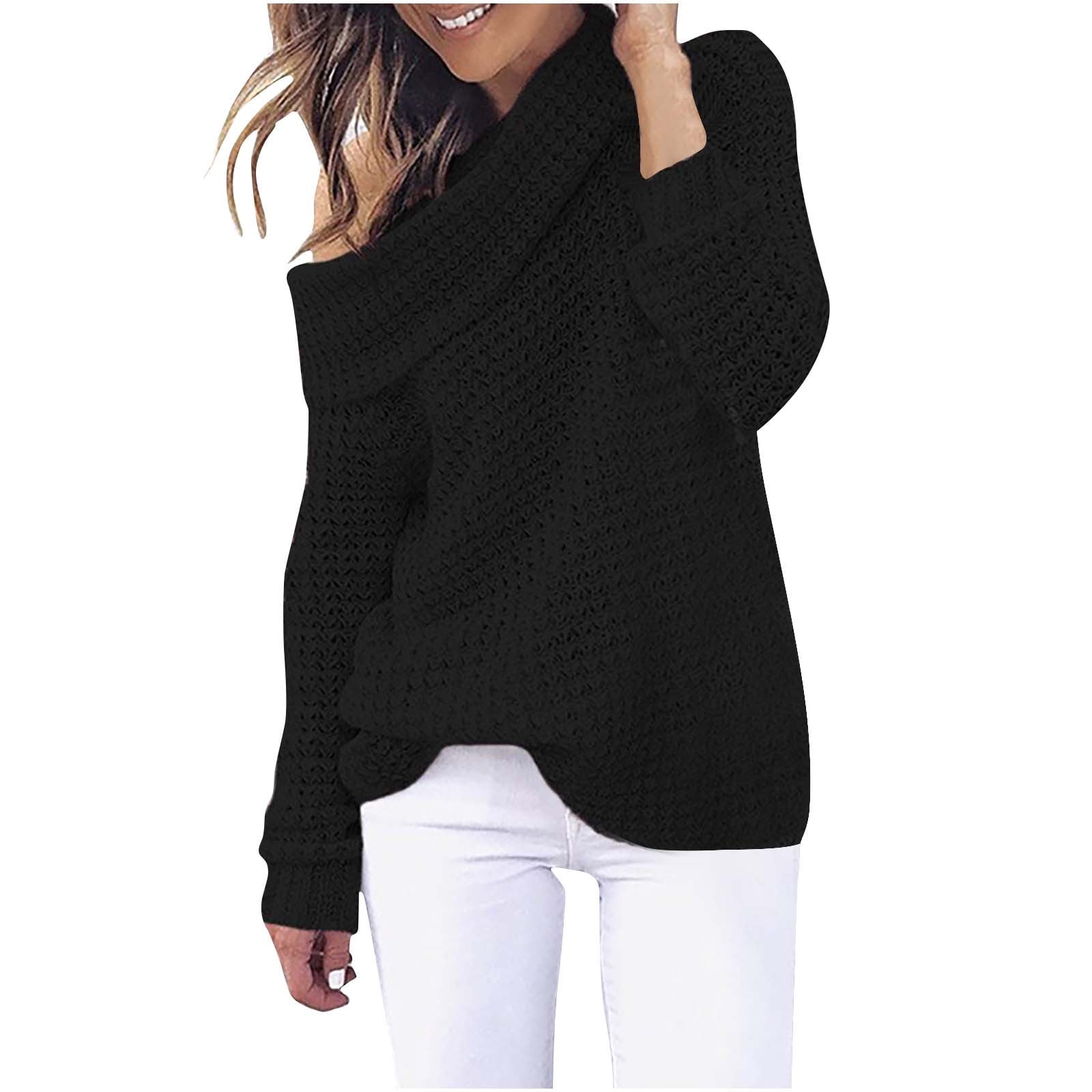 Jalioing Womens Sweater Cowl Neck Long Sleeve Solid Color Lounge Baggy Knitted Pullover Tunics ...