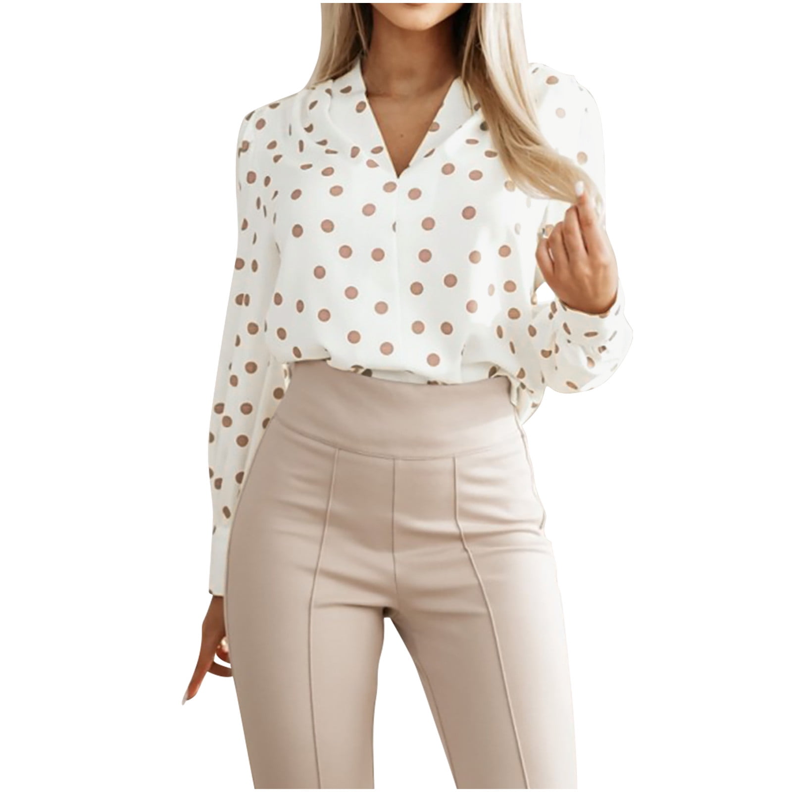 Jalioing Womens Work Shirt Fall Winter Polka-Dot Blouses Business ...