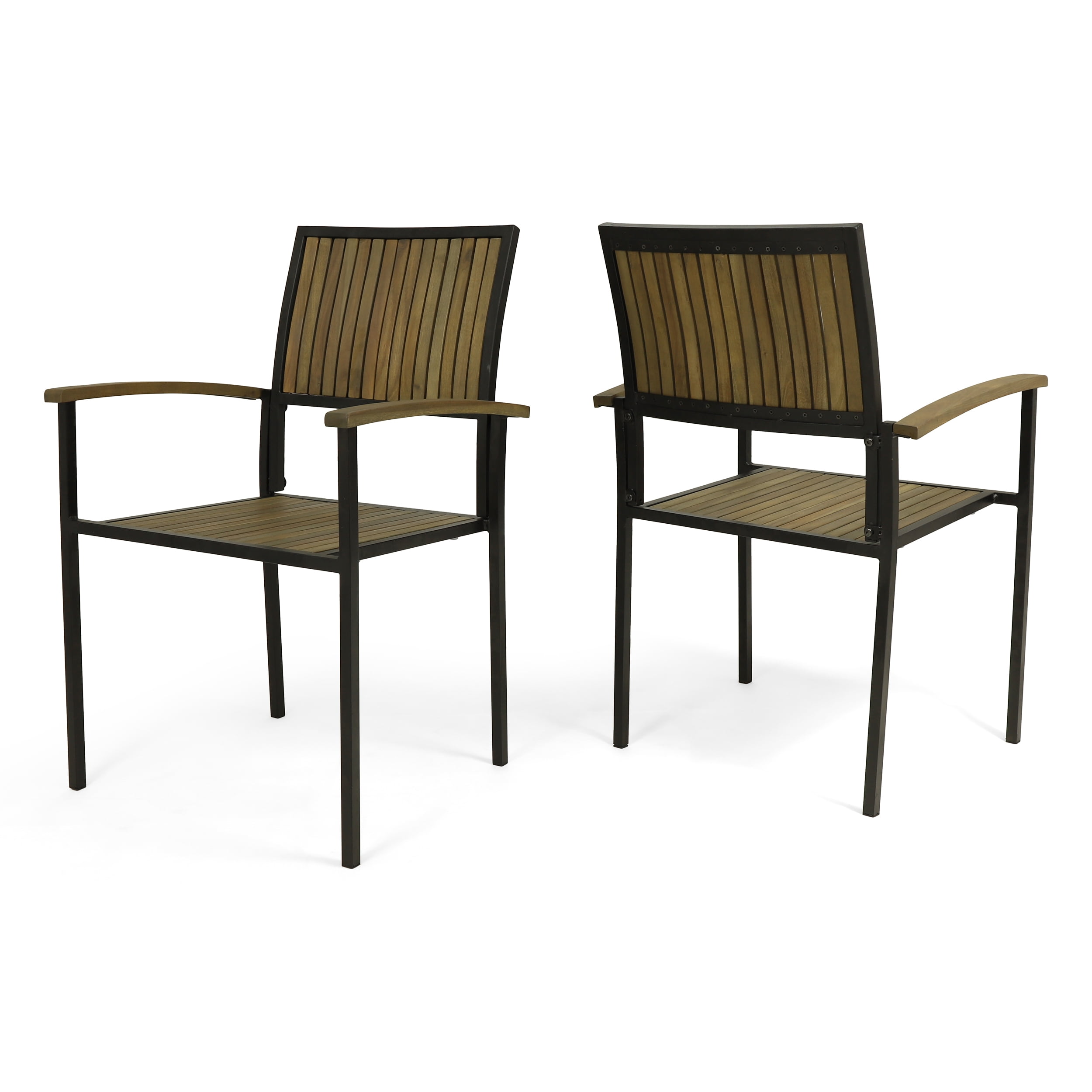 Jaliyah Outdoor Wood and Iron Dining Chair, Set of 2, Gray and Black ...