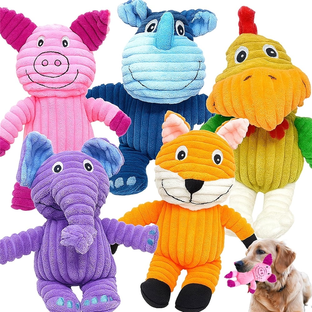Jalousie 5 Pack Tough Plush Animal Dog Toys Assortment Value Bundle Dog Squeaky Toys Assortment ...