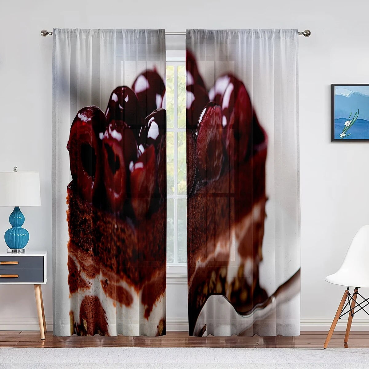 Jam Cake Dessert Raspberry Sheer Curtains for Living Room Chiffon Voile ...